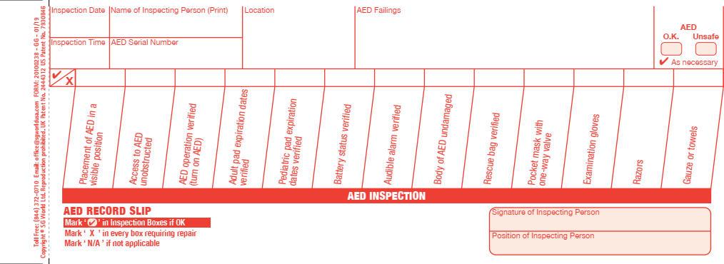 SG World AED Inspection Checklist (booklets) – Safewerks