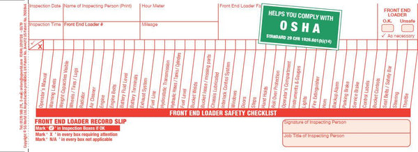 SG World Front End Loader Inspection Checklist (booklets) – Safewerks