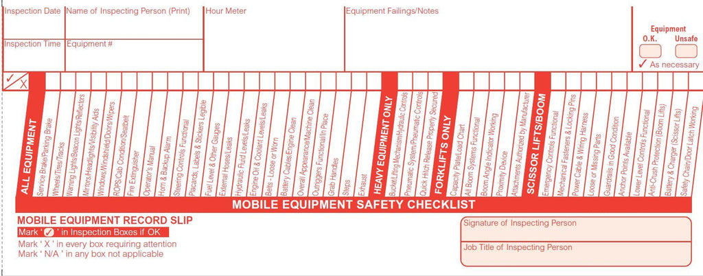 SG World Mobile Equipment Inspection Checklist (booklets) – Safewerks